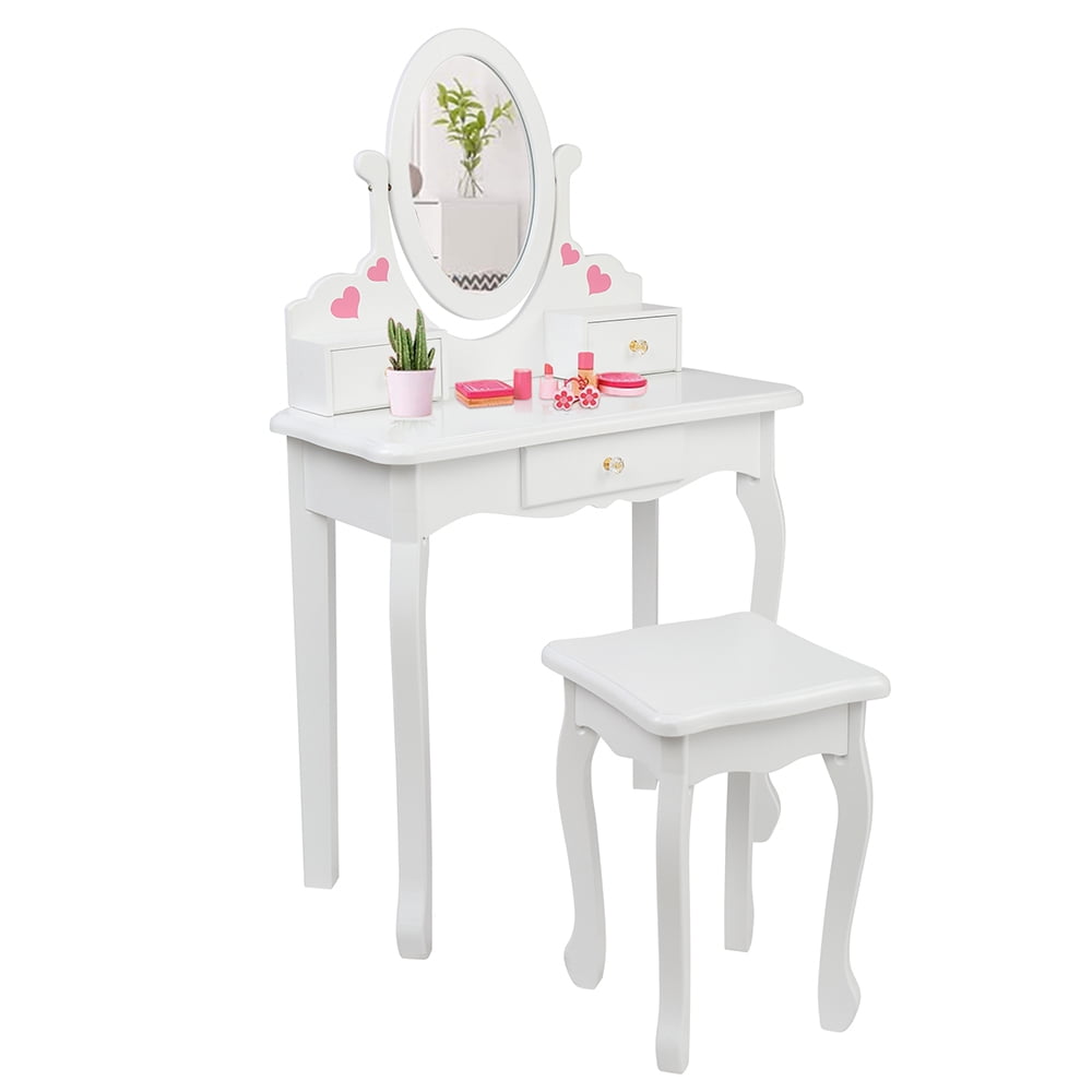 Sesslife Kids Princess Vanity Table and Chair Set, Kids Vanity Set with ...