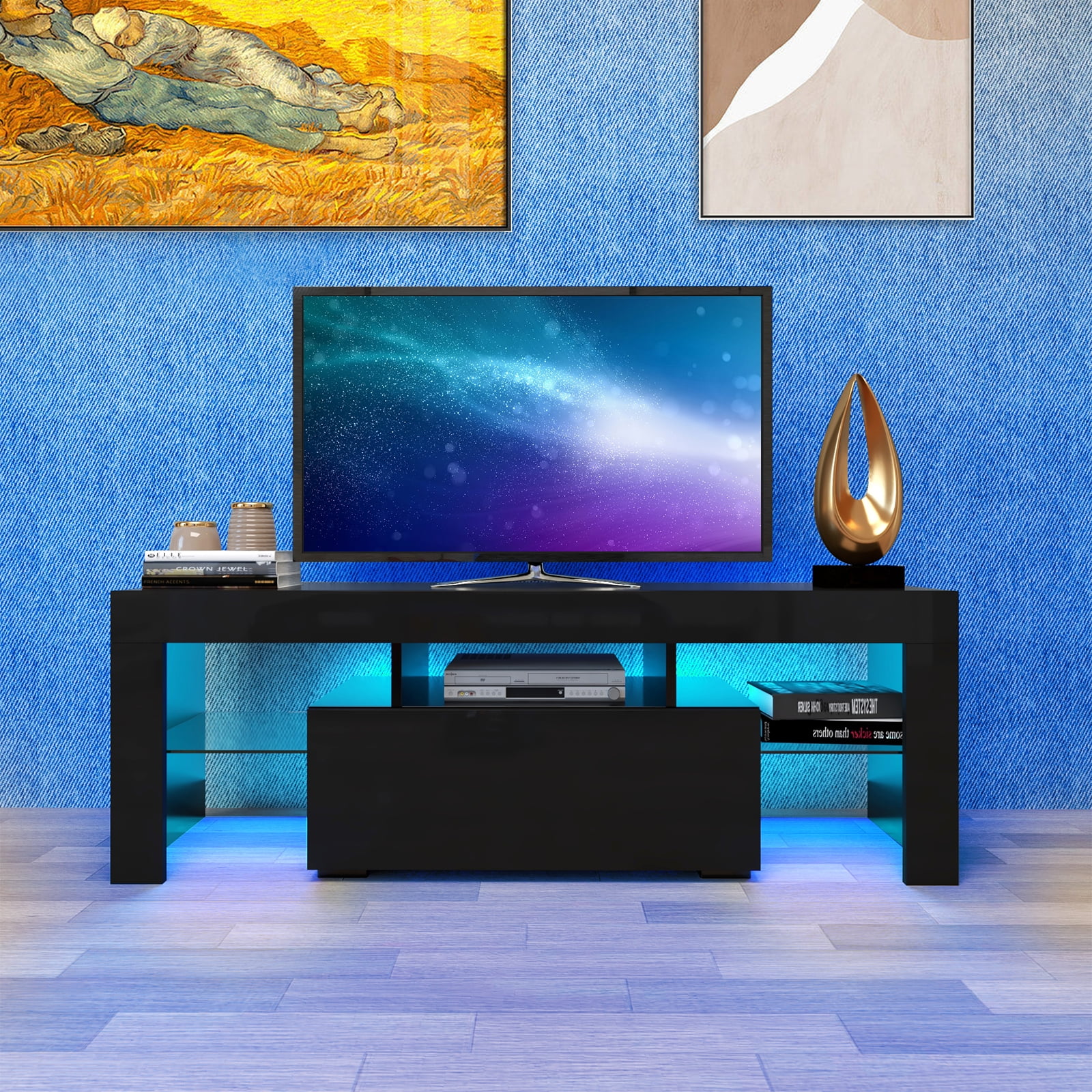 TV Stand with LED RGB Lights, Modern Entertainment Center Media Console ...