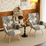 TEWLOSS Patchwork Accent Chairs Set of 2 Gray Modern Wingback Lounge ...