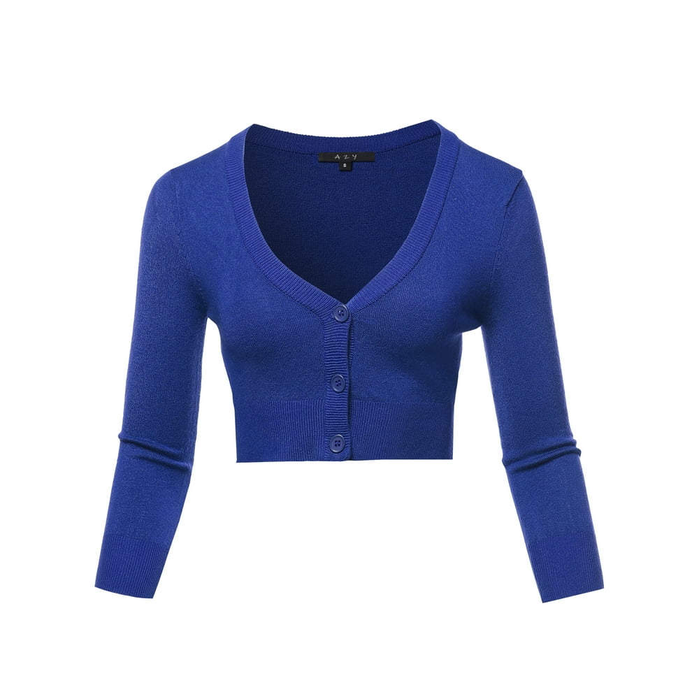 A2Y - A2Y Women's Solid Cropped Bolero 3/4 Sleeve Button Down V-Neck ...