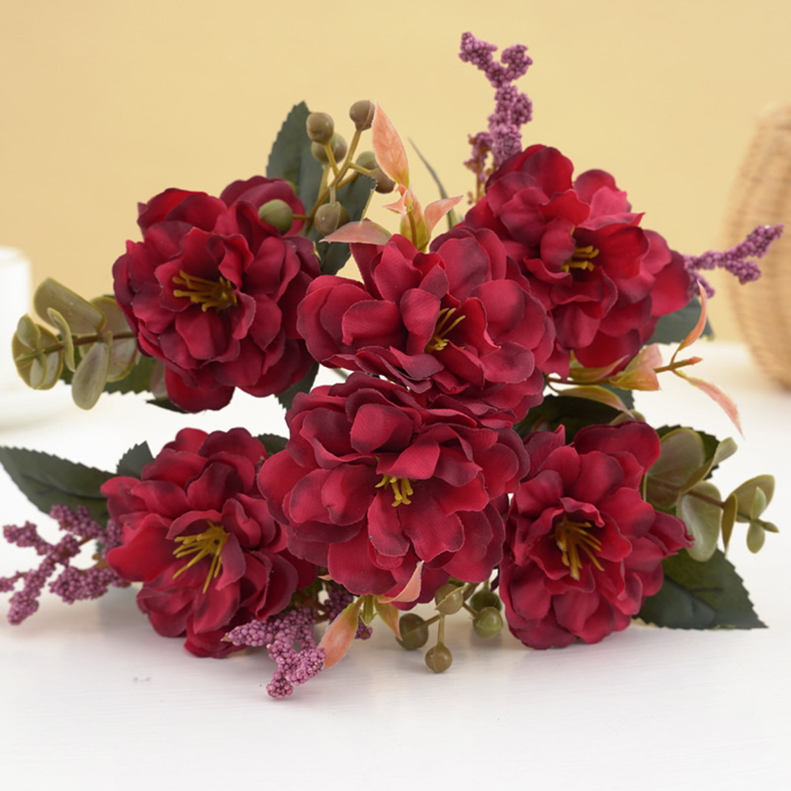 Washranp 5Heads Faux Silk Flower with Stems,Non-Fading No Watering ...