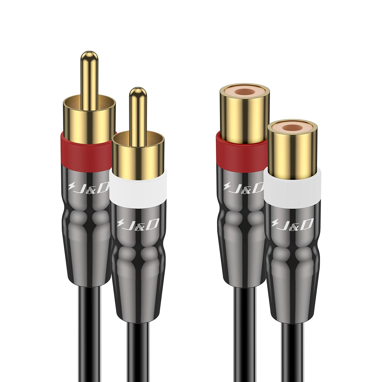 J&D 2 RCA Audio Video Extension Cable Male to Female, Gold-Plated ...