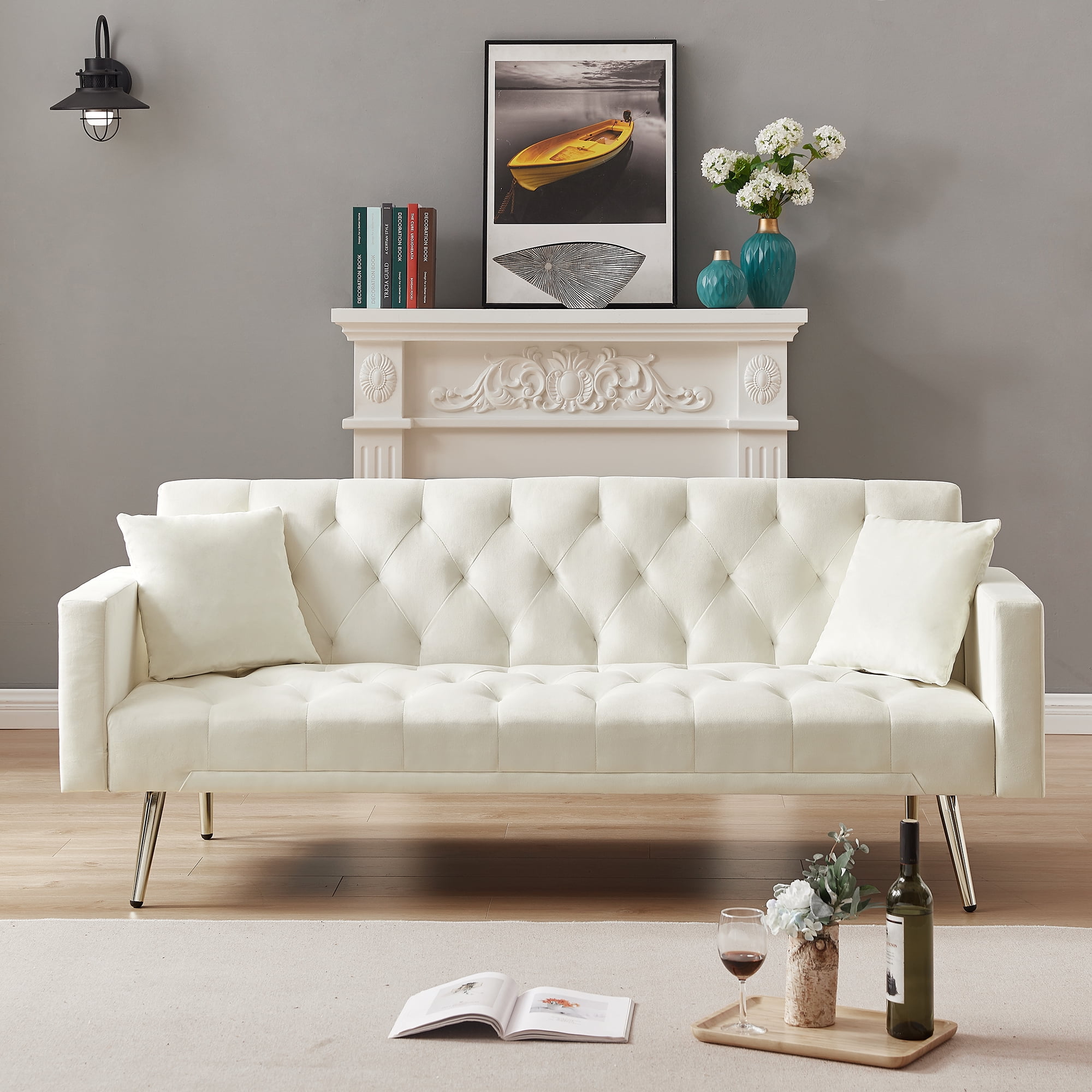 Ucloveria Convertible Futon Sofa Bed, Cream White Sleeper Sofa Couch ...