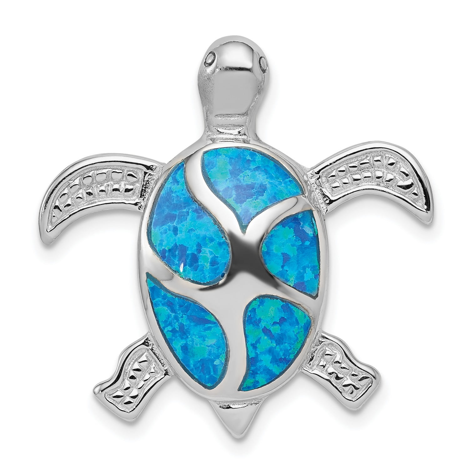 Sterling Silver Blue Inlay Created Opal Turtle Pendant 29 mm x 27 mm ...