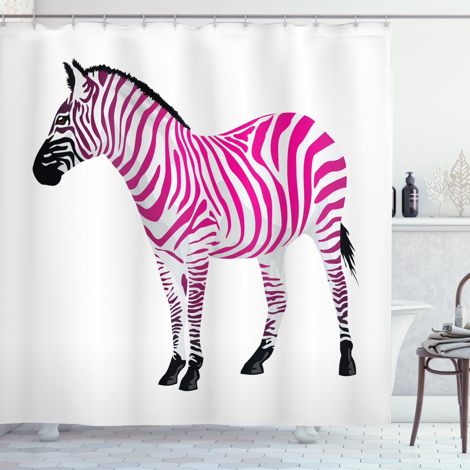 Pink Zebra Shower Curtain, Zebra Figure in Pink Stripes Savannah Animal ...