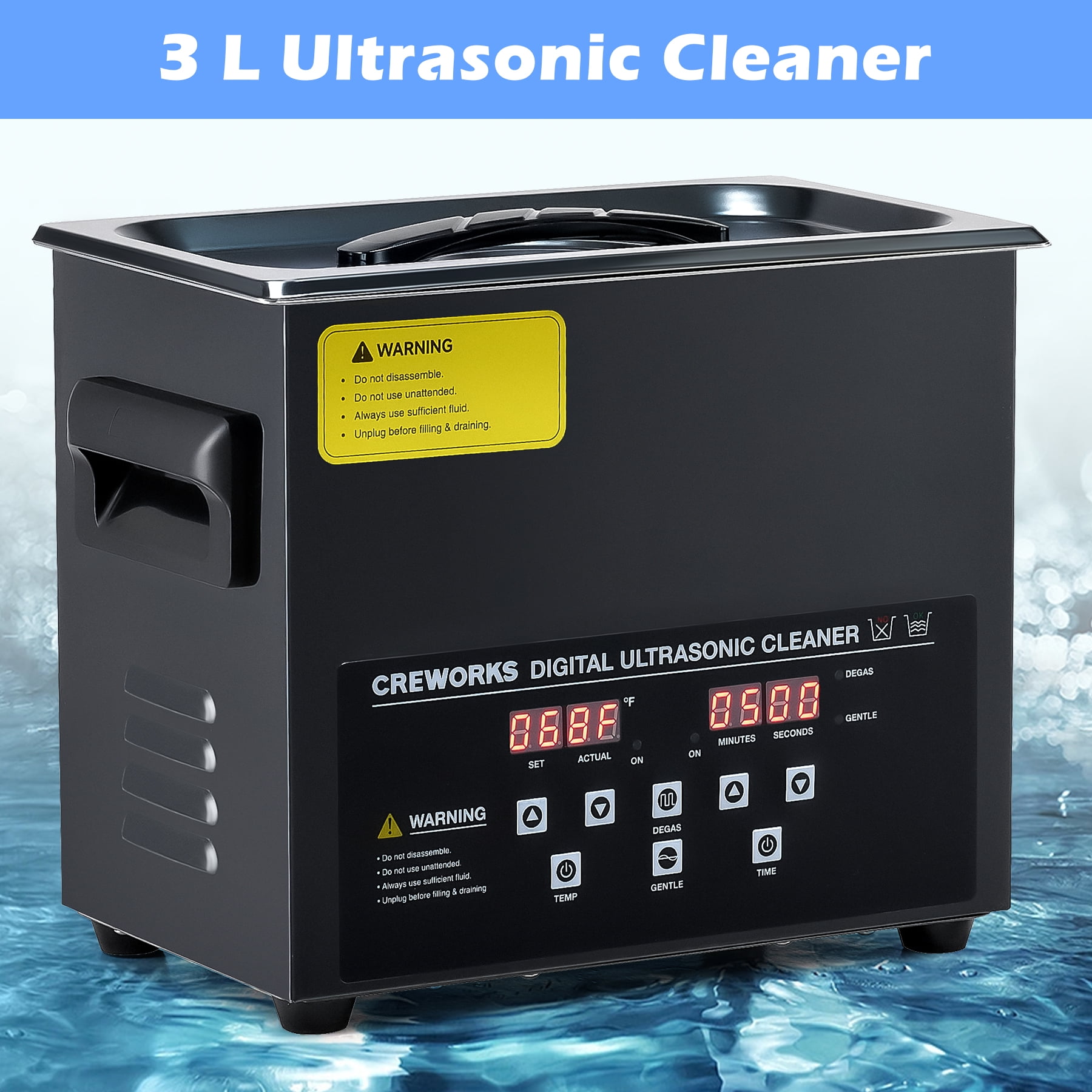 CREWORKS 3L Digital Ultrasonic Cleaner with Control Panel for Retainer ...