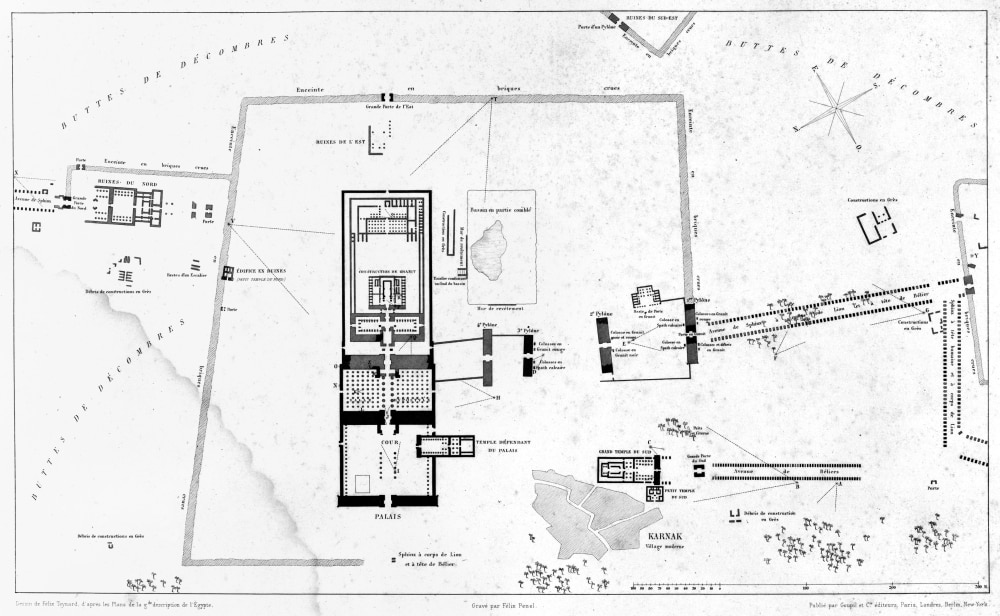 Egypt: Karnak Map, C1858. /Nmap Showing Archaeological Ruins And ...