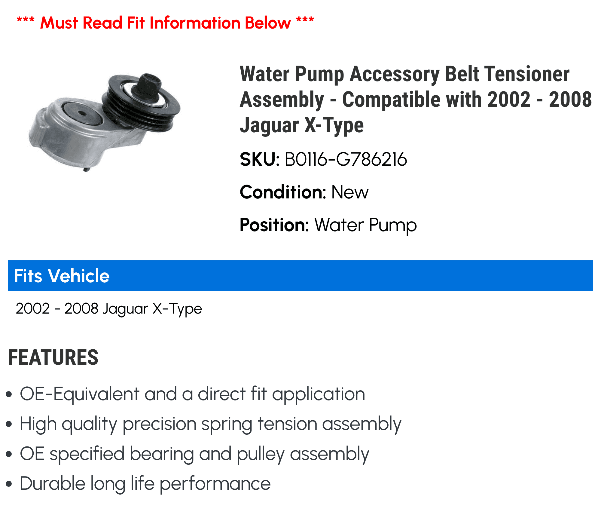 Water Pump Accessory Belt Tensioner Assembly Compatible with 2002 2008 Jaguar X Type 2003 2004 2005 2006 2007 Walmart