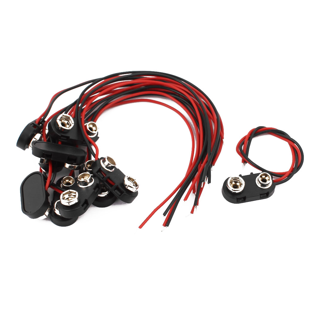 10 Pcs 15cm Wire Length Black Plastic 9V Battery Clips Buckles T-type ...