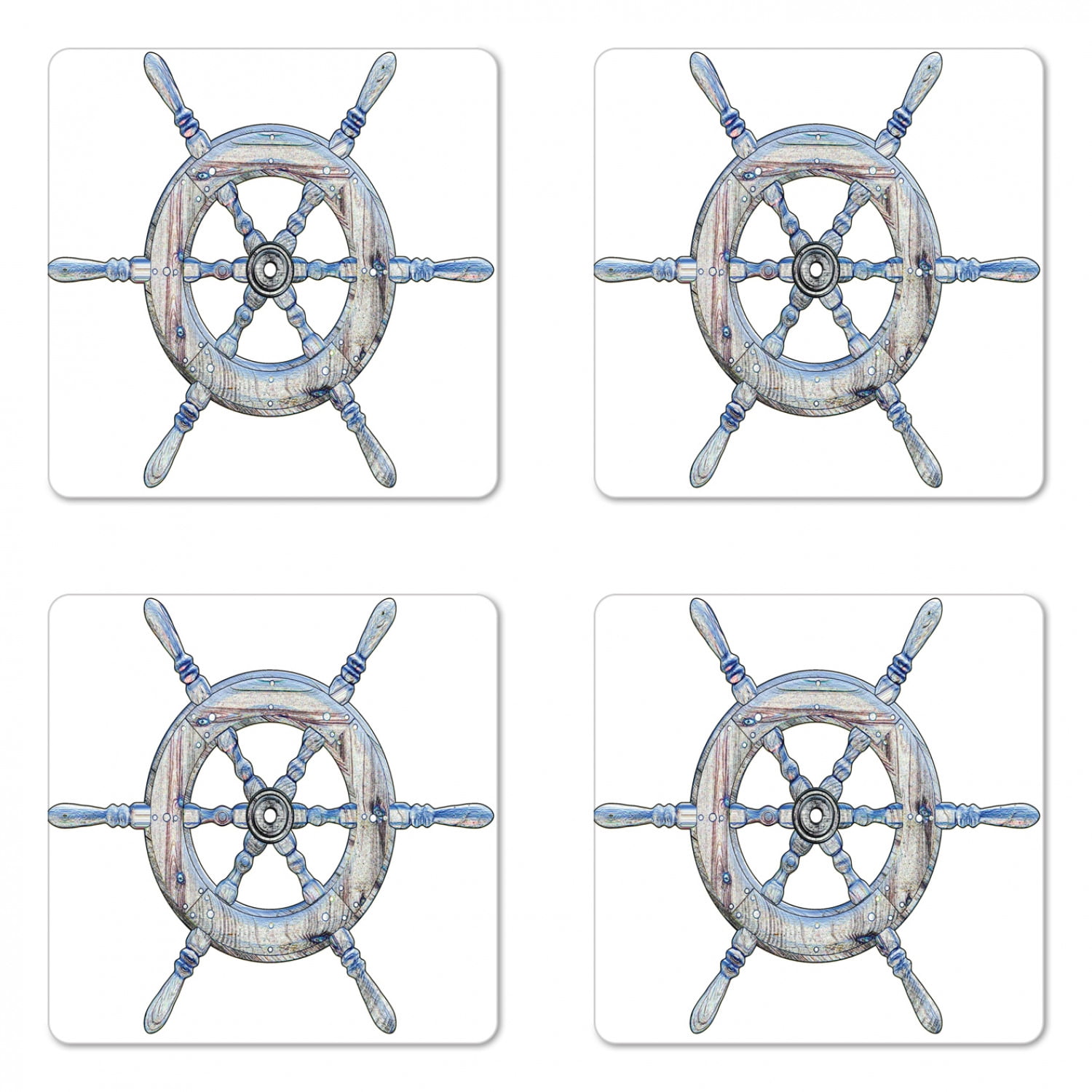Nautical Coaster Set of 4, Illustration of a Wooden Ship Wheel over ...