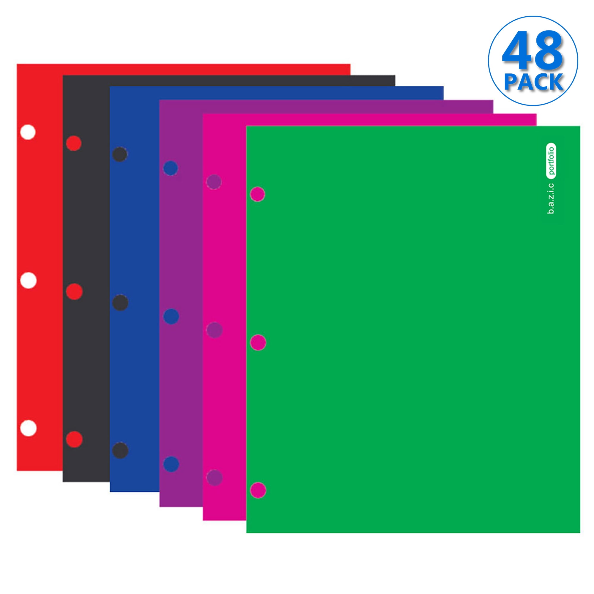 BAZIC 2 Pockets Paper Folder, Laminated Portfolio 3 Hole Punched, 48 ...