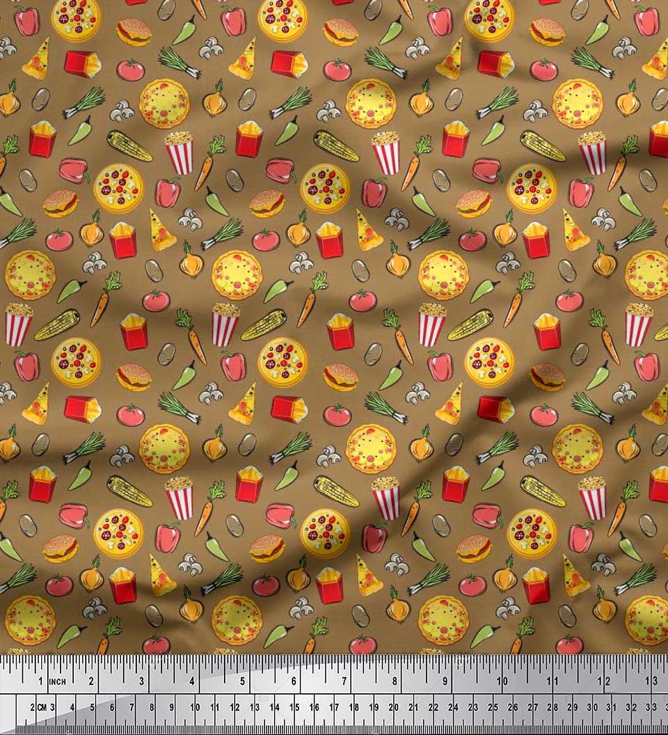 Soimoi Cotton Duck Fabric Vegetable,Burger & Pizza Food Print Fabric by ...