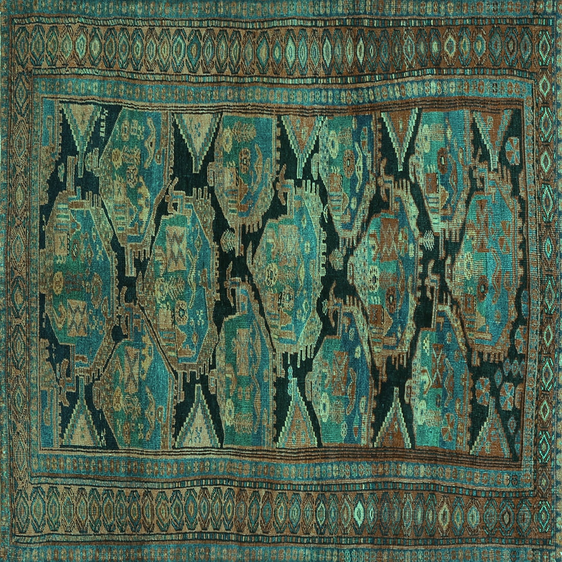 Ahgly Company Indoor Square Persian Turquoise Blue Traditional Area ...