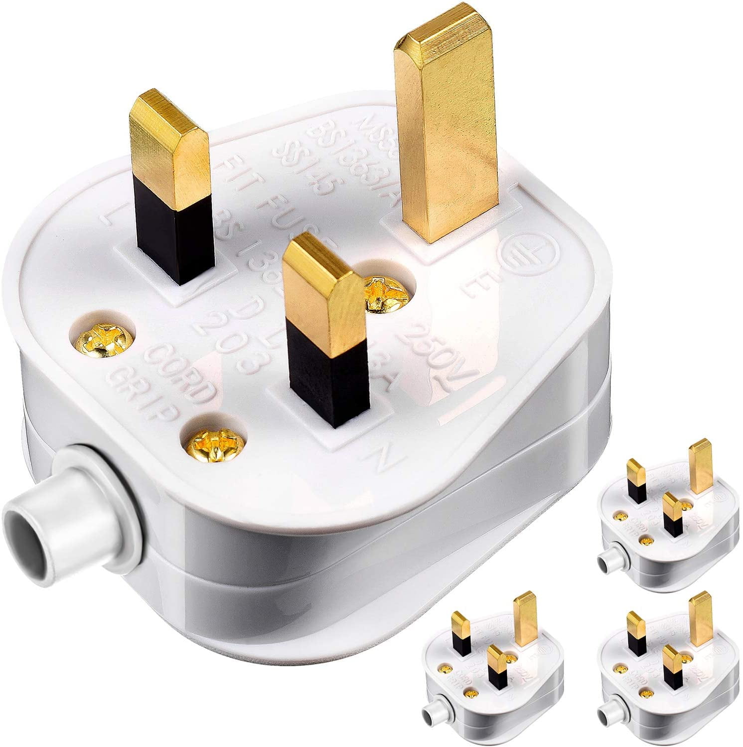 3 Pin 13 A Fused Mains Plugs, 250 V Mains Plug Adaptor with Cord Grip ...