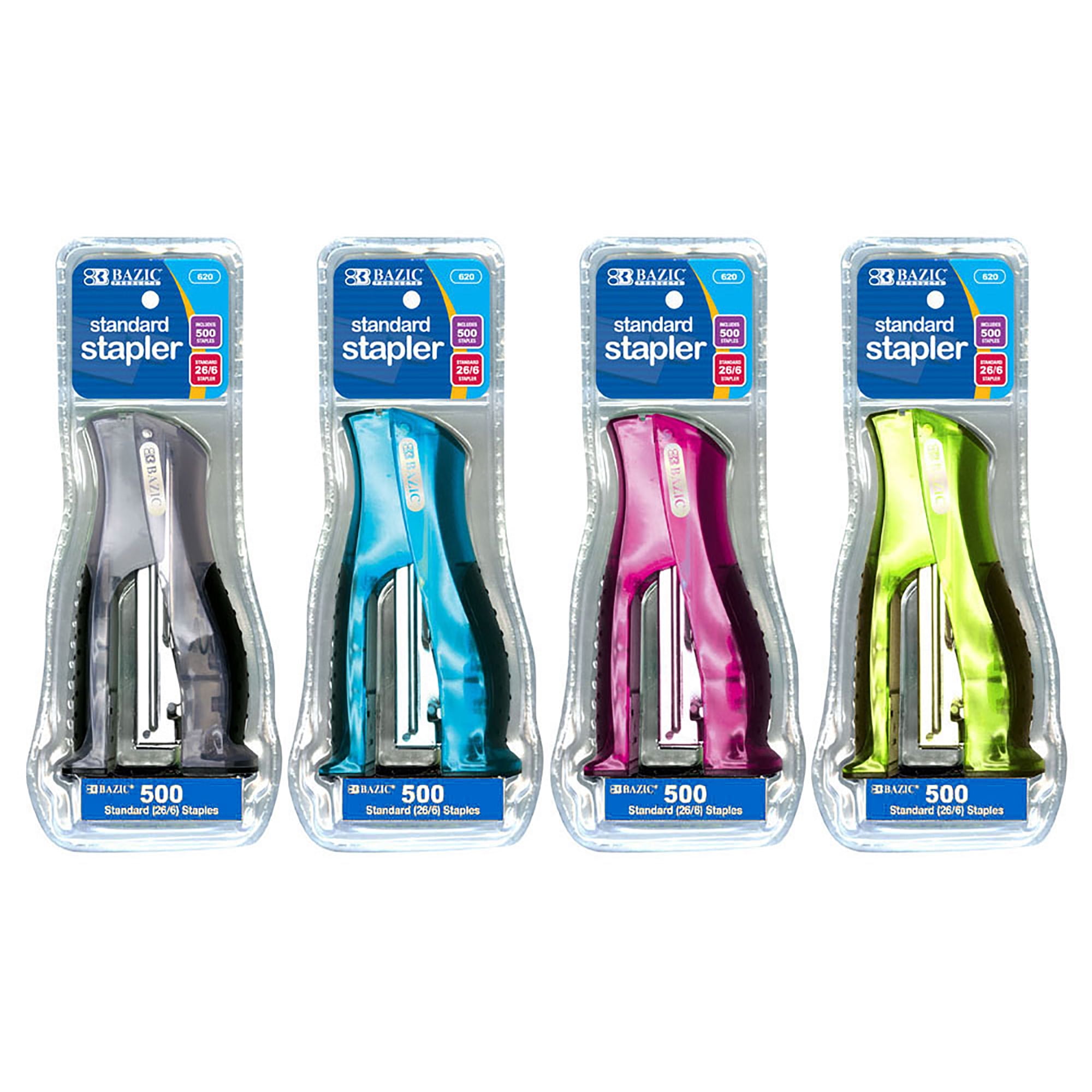 BAZIC Stand-Up Stapler w/500 Staples, Standard (26/6), Soft Grip, 4 ...