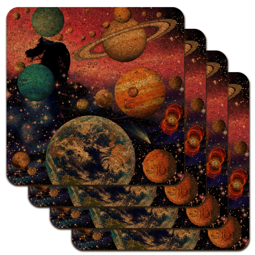 Planets Solar System Earth Nebula Low Profile Novelty Cork Coaster Set ...