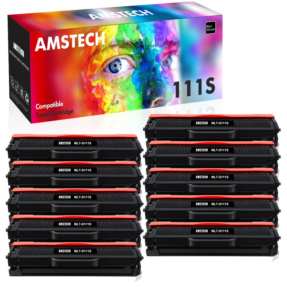 Amstech 10-Pack Compatible Toner with Chip for Samsung MLT-D111S 111S, Xpress SL-M2020 M2020W ...