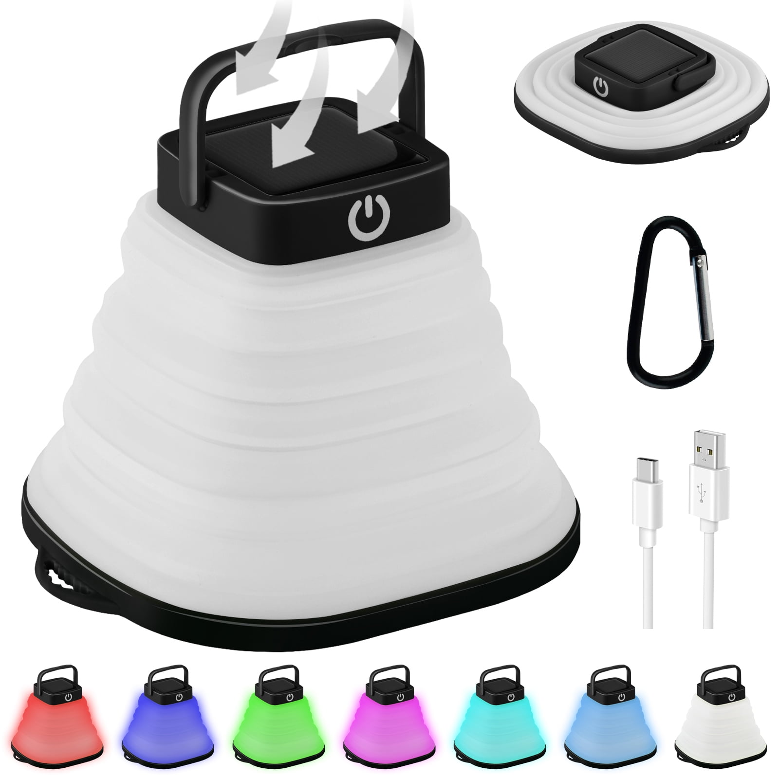 Newdermo Waterproof Collapsible Rechargeable RGB LED Solar Camping ...