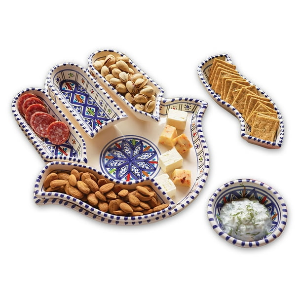 Kamsah 7 Piece Hamsa Plate Set & Serving Platter, Custom Hand-Painted ...