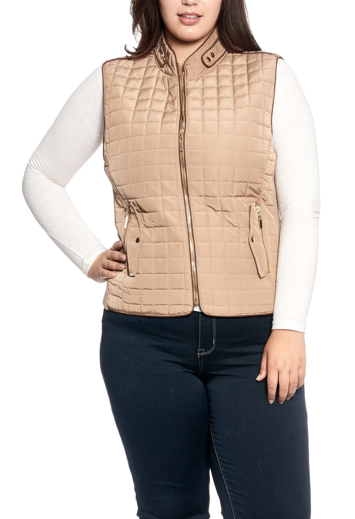 Ladies Plus Size Quilted Vest w/ Dual Zipper Pockets - Walmart.com