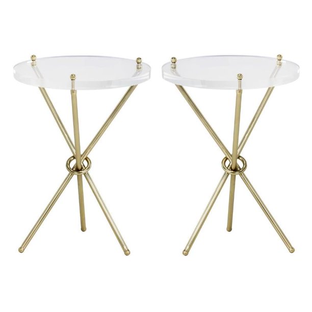 Home Square Cher 16" Metal Side Table with Tripod Like Base in Brass ...