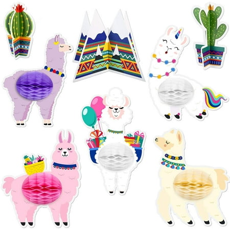 FanShow 8 Pieces Llama Cactus Centerpiece Honeycomb Table Decorations ...