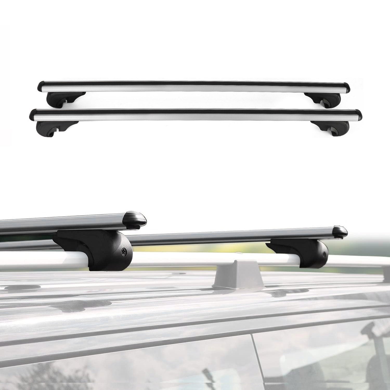 OMAC Roof Rack Cross Bars Luggage Carrier Silver Set For