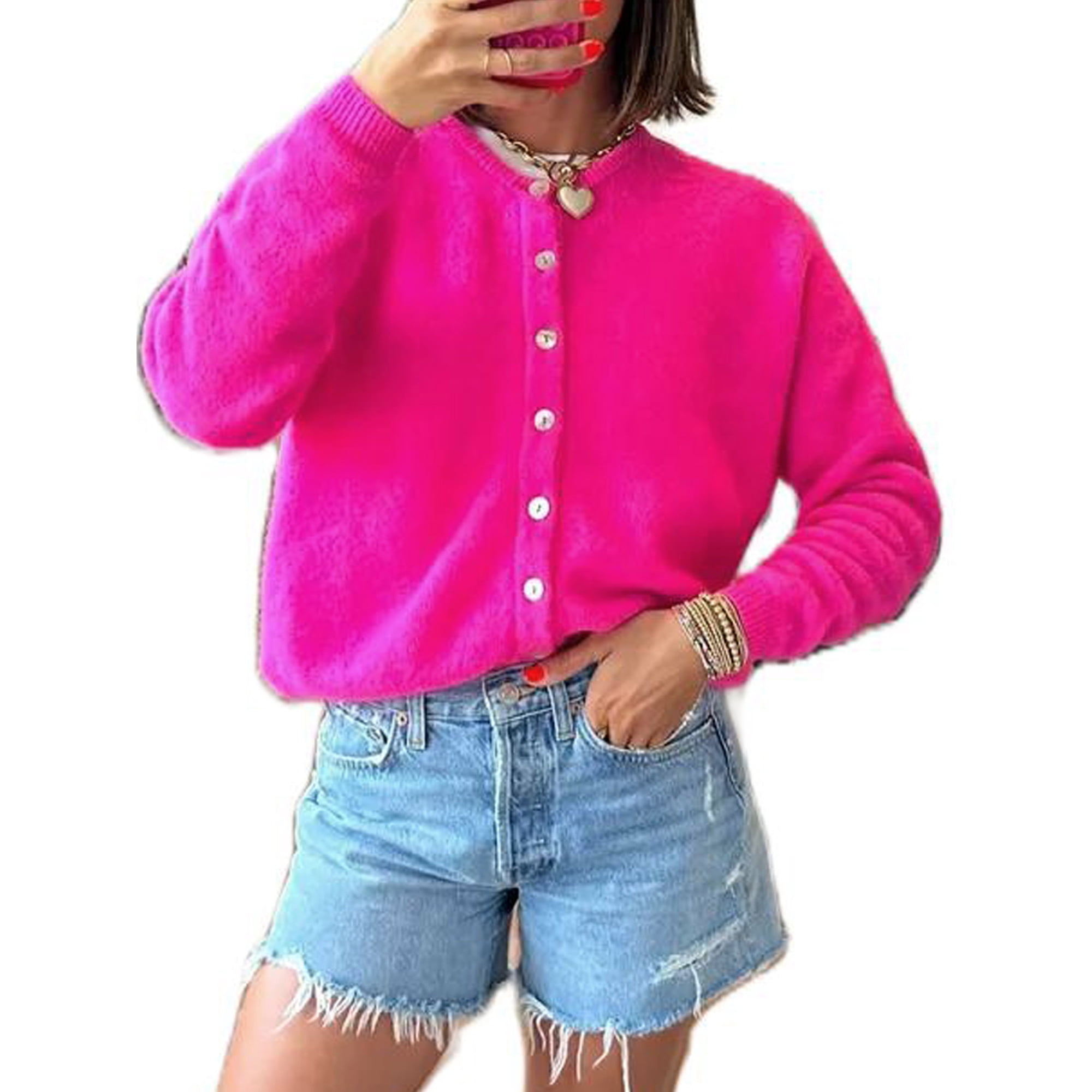 Click here for Gupgi Womens Knit Cardigan Solid Color Crewneck Lo... prices