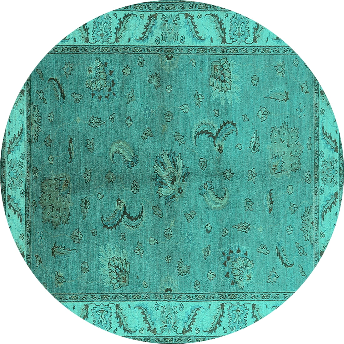 Ahgly Company Indoor Round Oriental Turquoise Blue Traditional Area ...