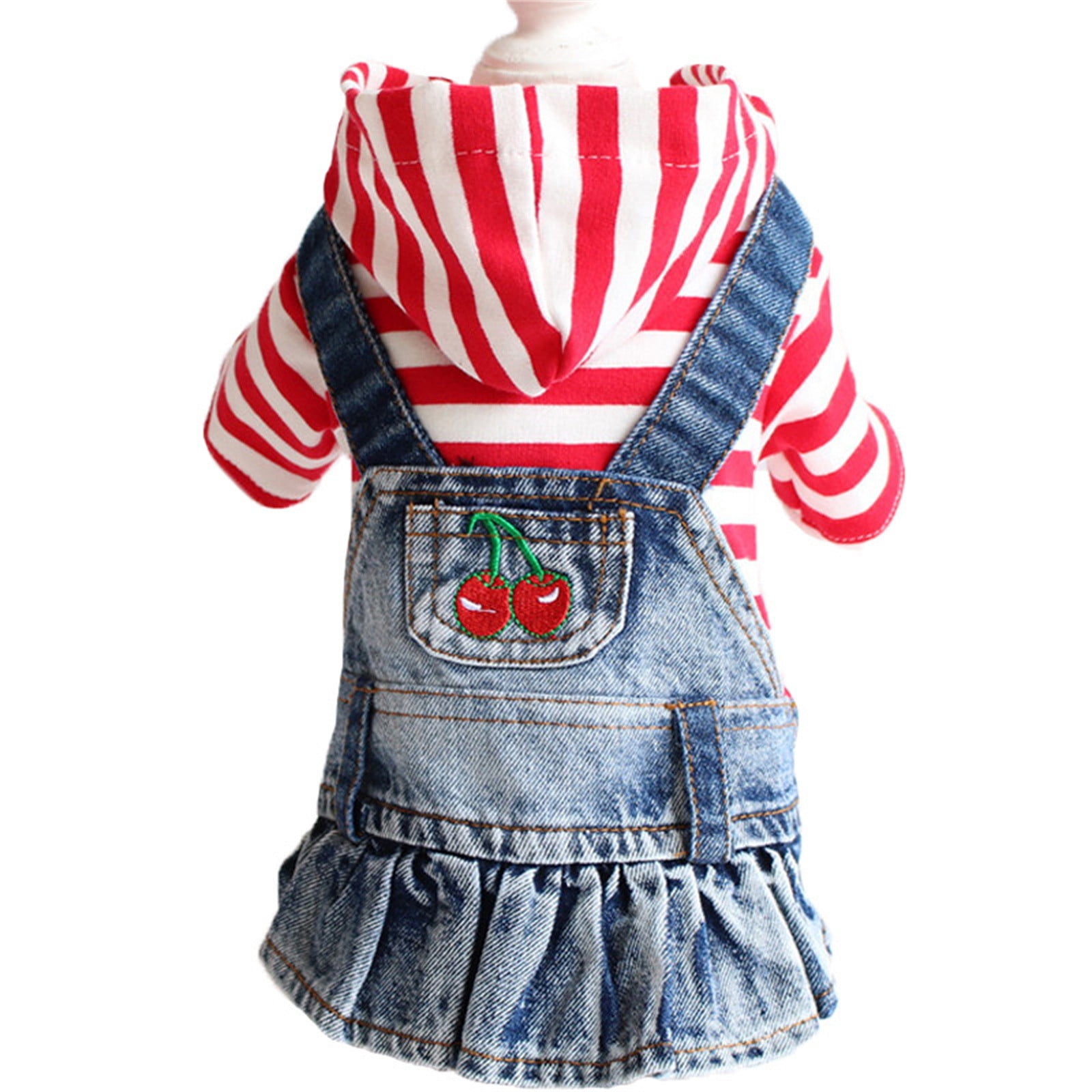Fruit Embroidered Pet Dog Dress Clothes Stripe Plaid Puppy Denim Hoodie ...