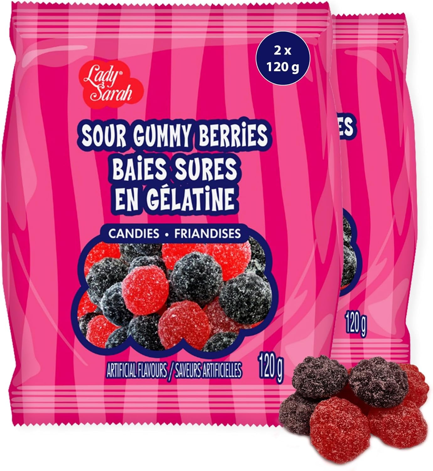 Lady Sarah Sour Gummy Berries - 240 Grams (Pack of 2 x 120G Bags ...