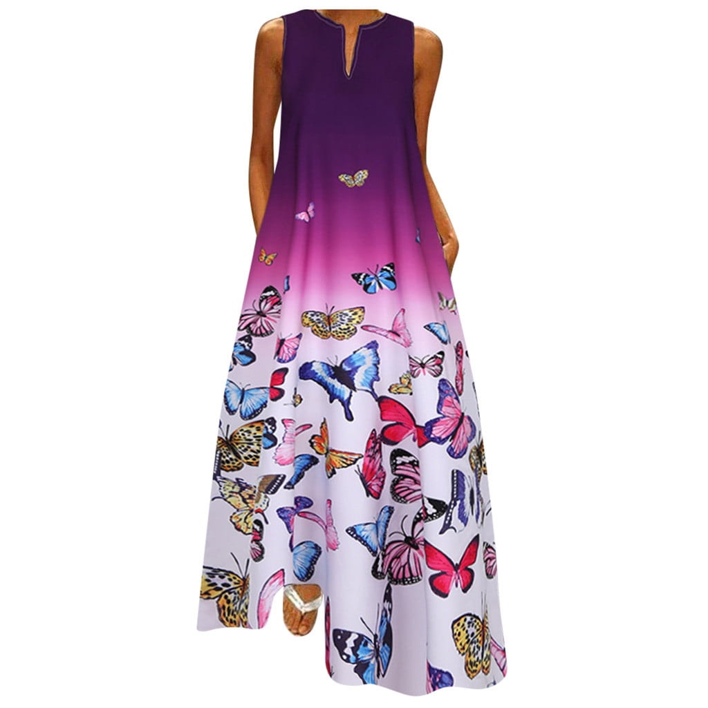 Babysbule Women's Dress Clearance Women Plus Size Butterfly Print Daily ...