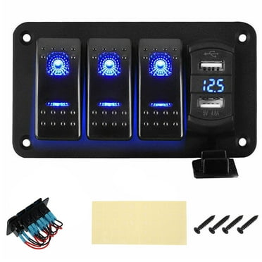 3 Gang Toggle Rocker Switch Panel USB Car Boat Marine Rv Truck Blue Led ...