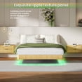 Oak Queen Floating Bed Frame with LED Lights, Wave Curve Wood Texture ...