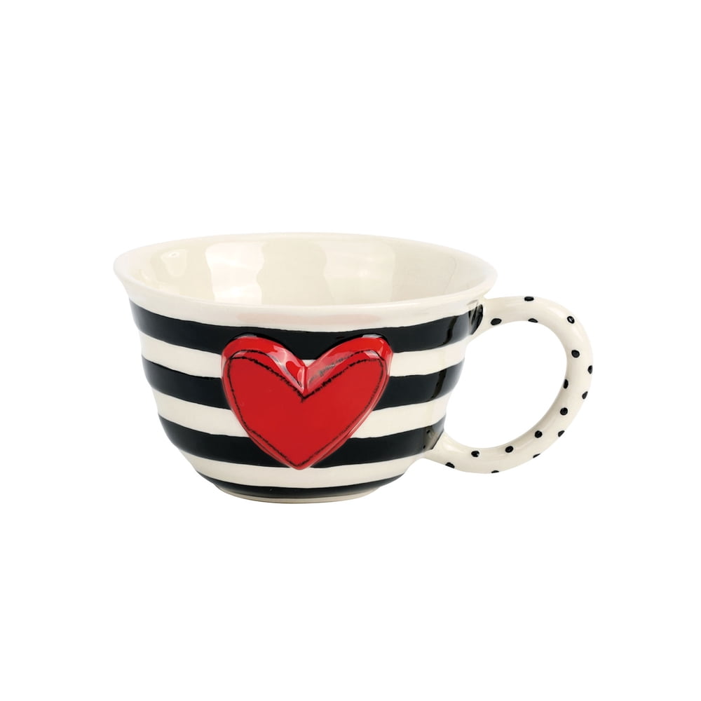 Demdaco Heartful Home by Tracy Pesche Tea Cup - White Mug with Red ...