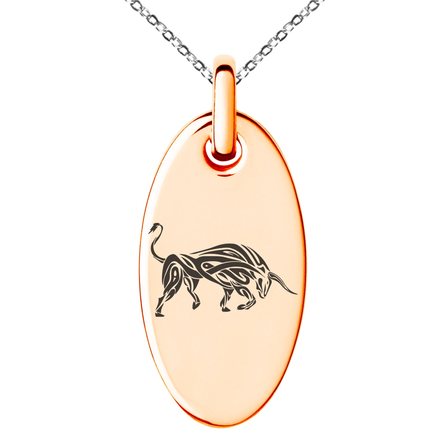 Stainless Steel Celtic Bull Rune Engraved Small Oval Charm Pendant ...