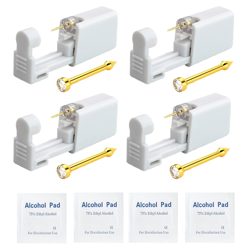 Self NOSE Piercing Gun Kits inside Yellow Gold Piercing Rings Disposable Safety 1/100 With ...