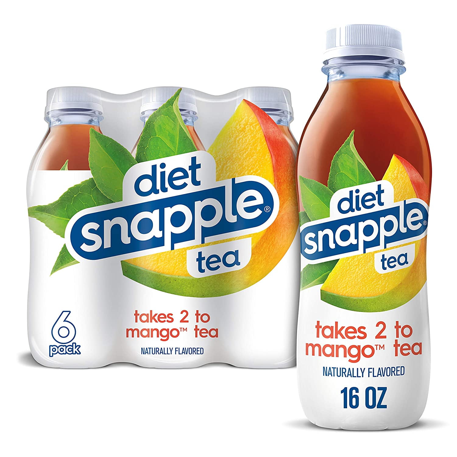 Diet Snapple Takes 2 to Mango Tea, 16 fl oz bottle, 6 Pack, All Natural ...