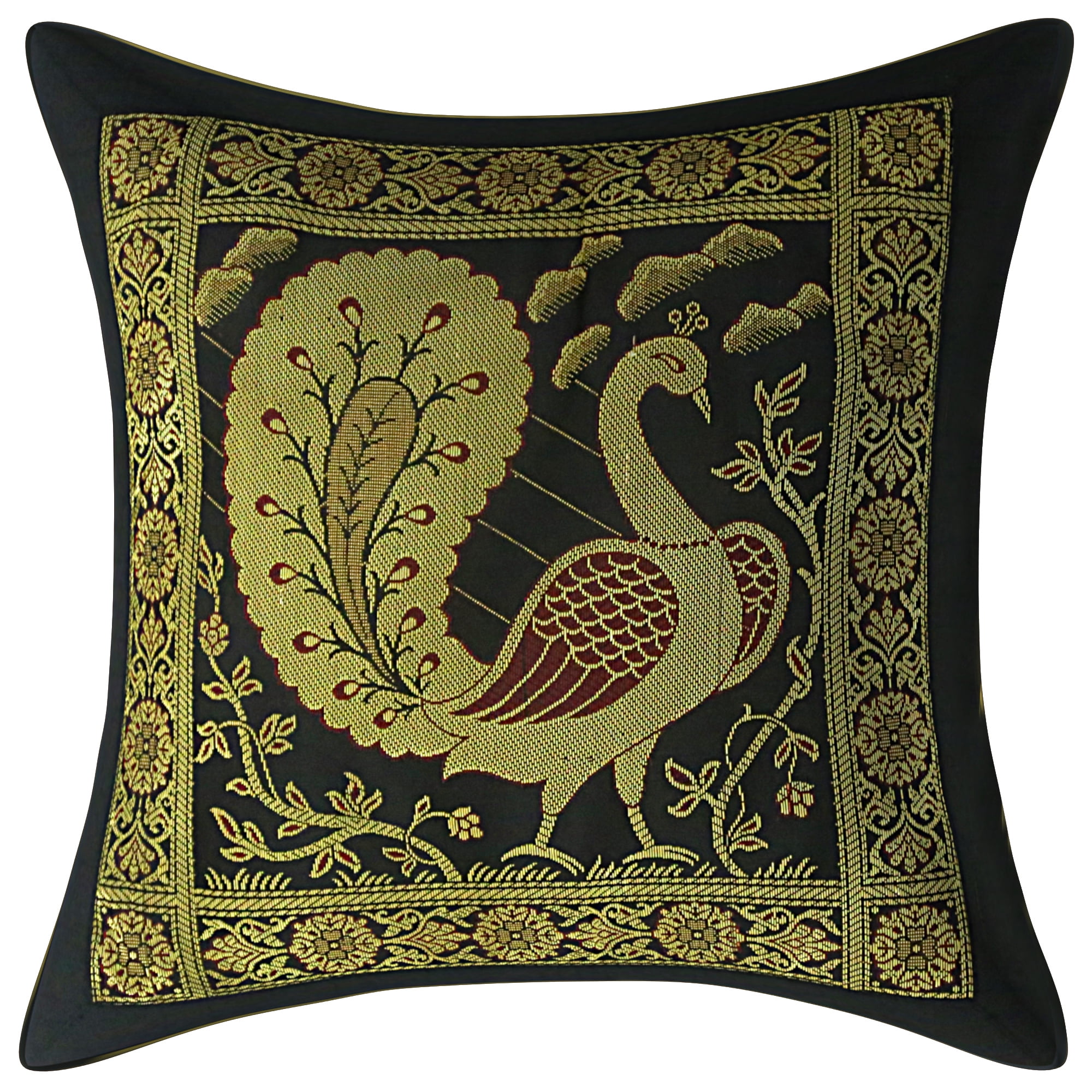 Stylo Culture Ethnic Boho Decorative Brocade Black And Gold Sofa Throw ...