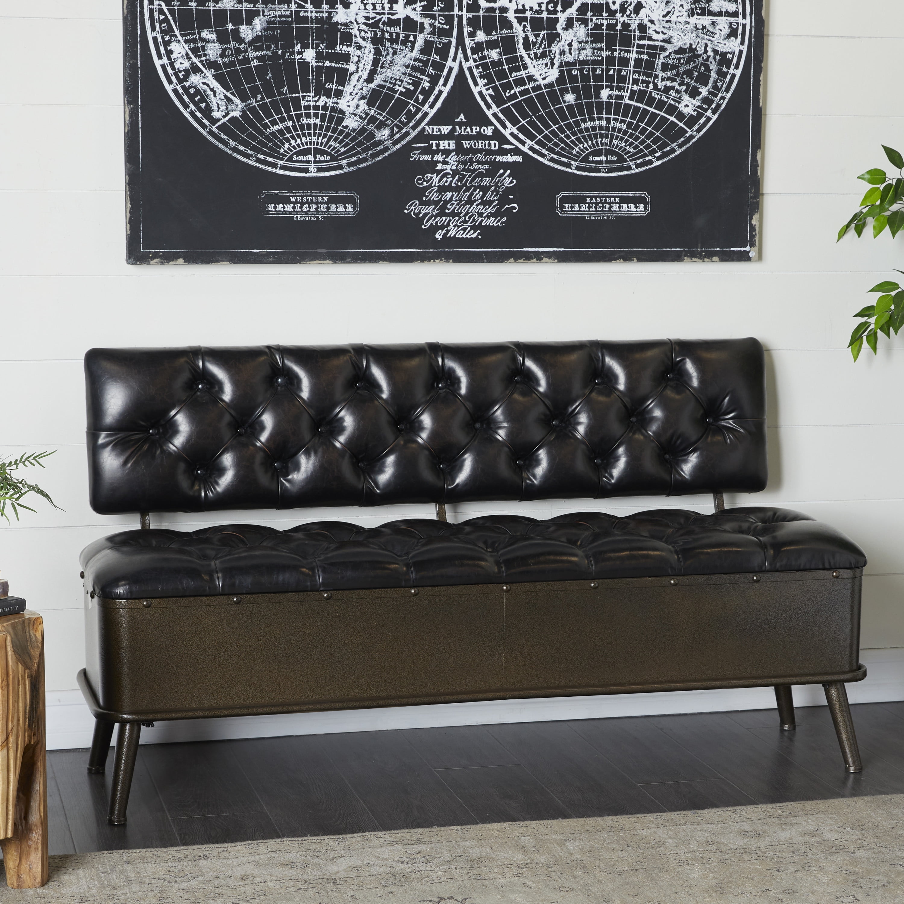 DecMode Metal Storage Bench with Tufted Faux Leather, Black - Walmart.com