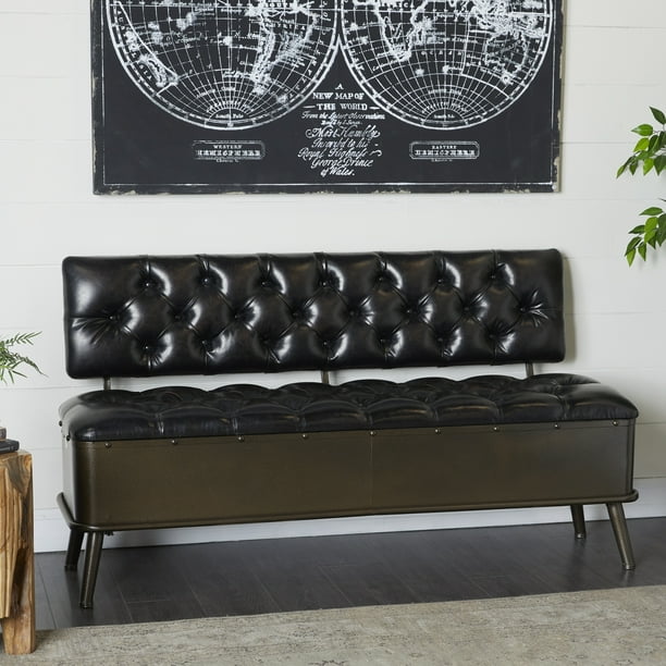 DecMode Metal Storage Bench with Tufted Faux Leather, Black - Walmart.com