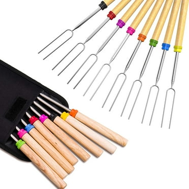 "Best 12 PACKS Marshmallow Roasting Sticks 32"" Set of 8 BBQ Skewers with Wooden Handle ...