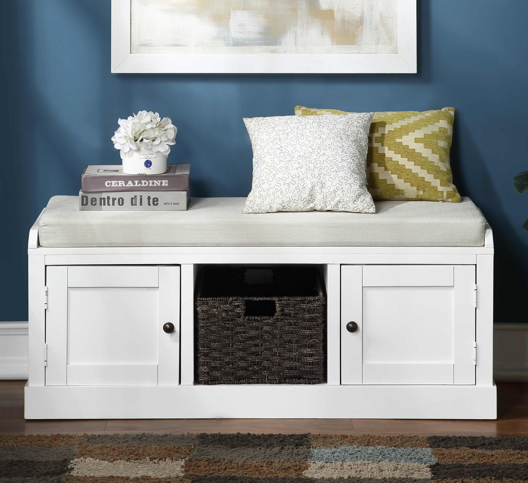 Storage Bench, Rustic Storage Bench with 1 Removable Basket and 2 ...