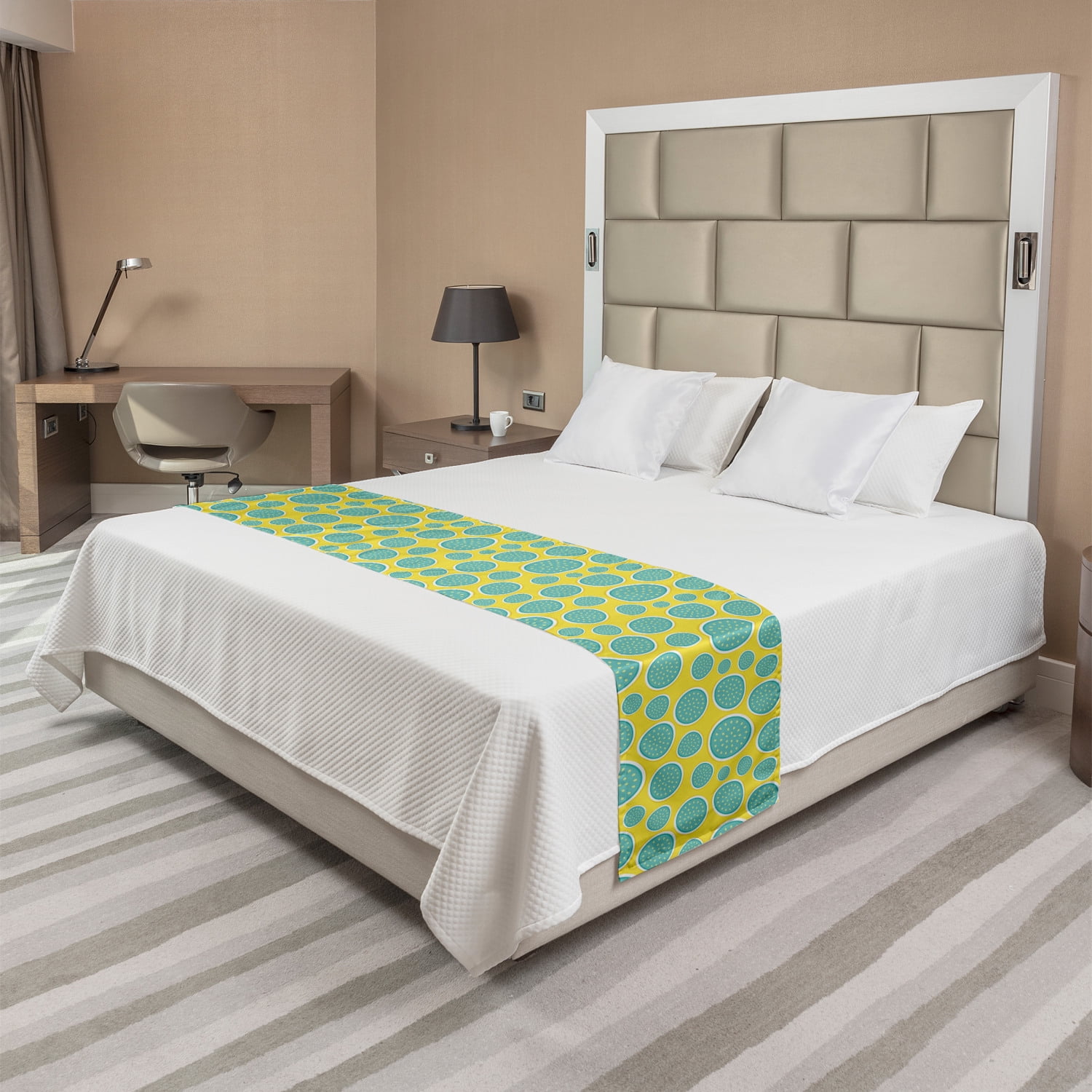 Melon Bed Runner, Abstract Halved Watermelon Doodle in Irregular Sizes ...