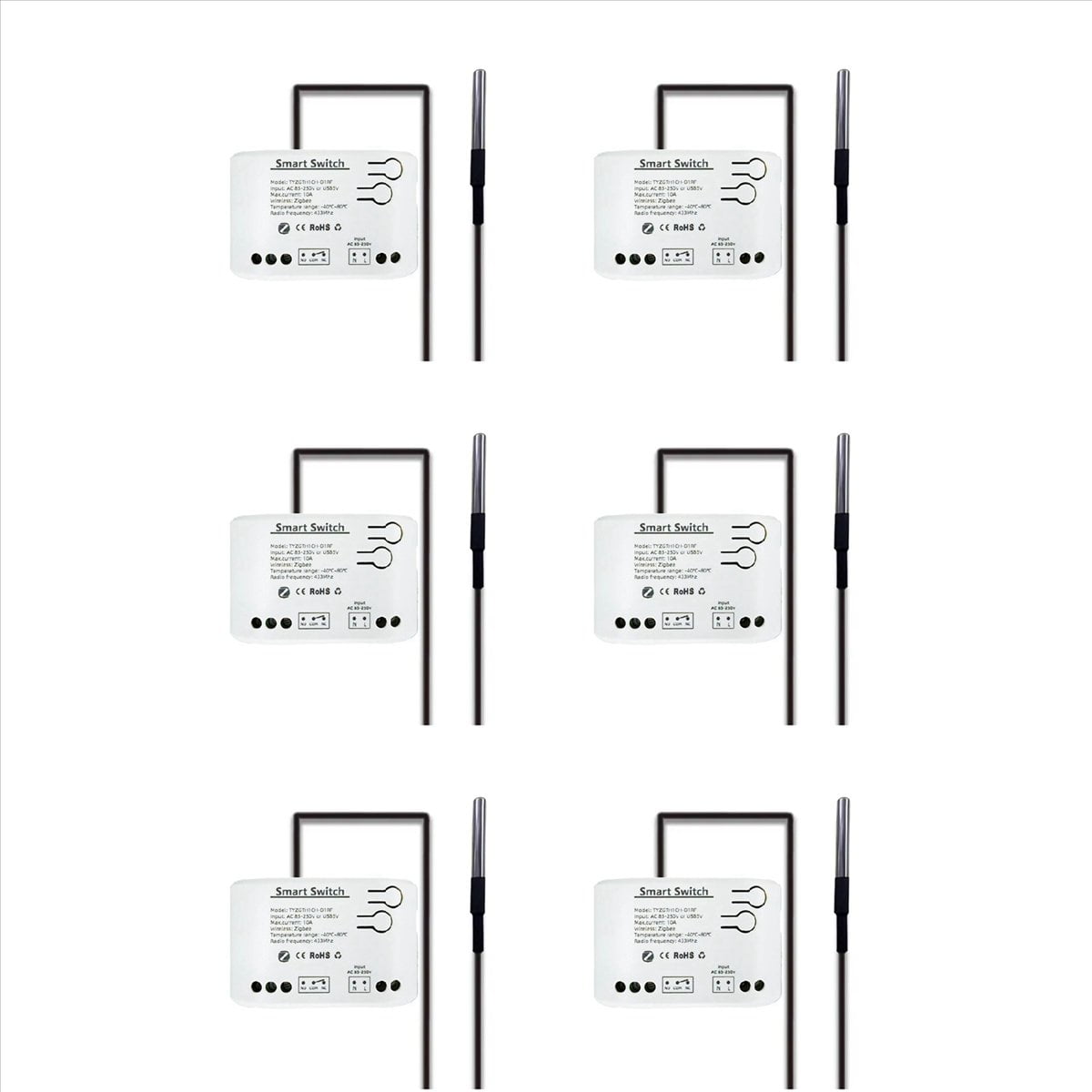 6X Interruptor Zigbee Inteligente Tuya con Sensor de Temperatura, Relé ...