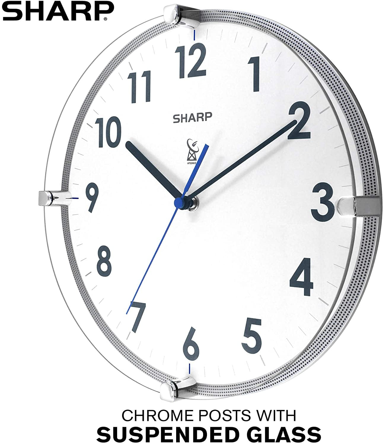 Buy Sharp Atomic Analog Wall Clock – 10.5” Suspended Glass Face Atomic ...
