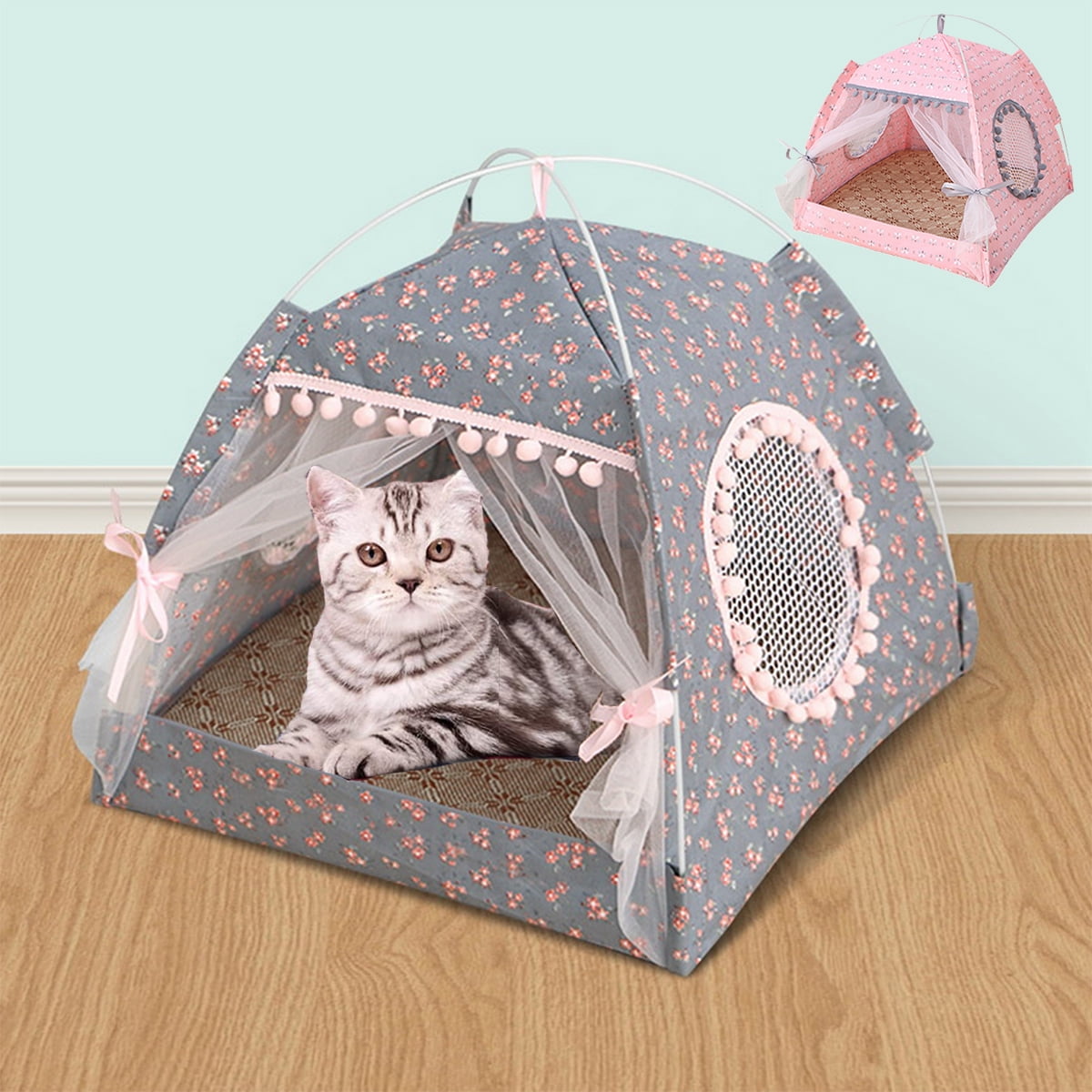 Portable Cat Tent Bed - Summer Outdoor Teepee House for Cats and Small ...
