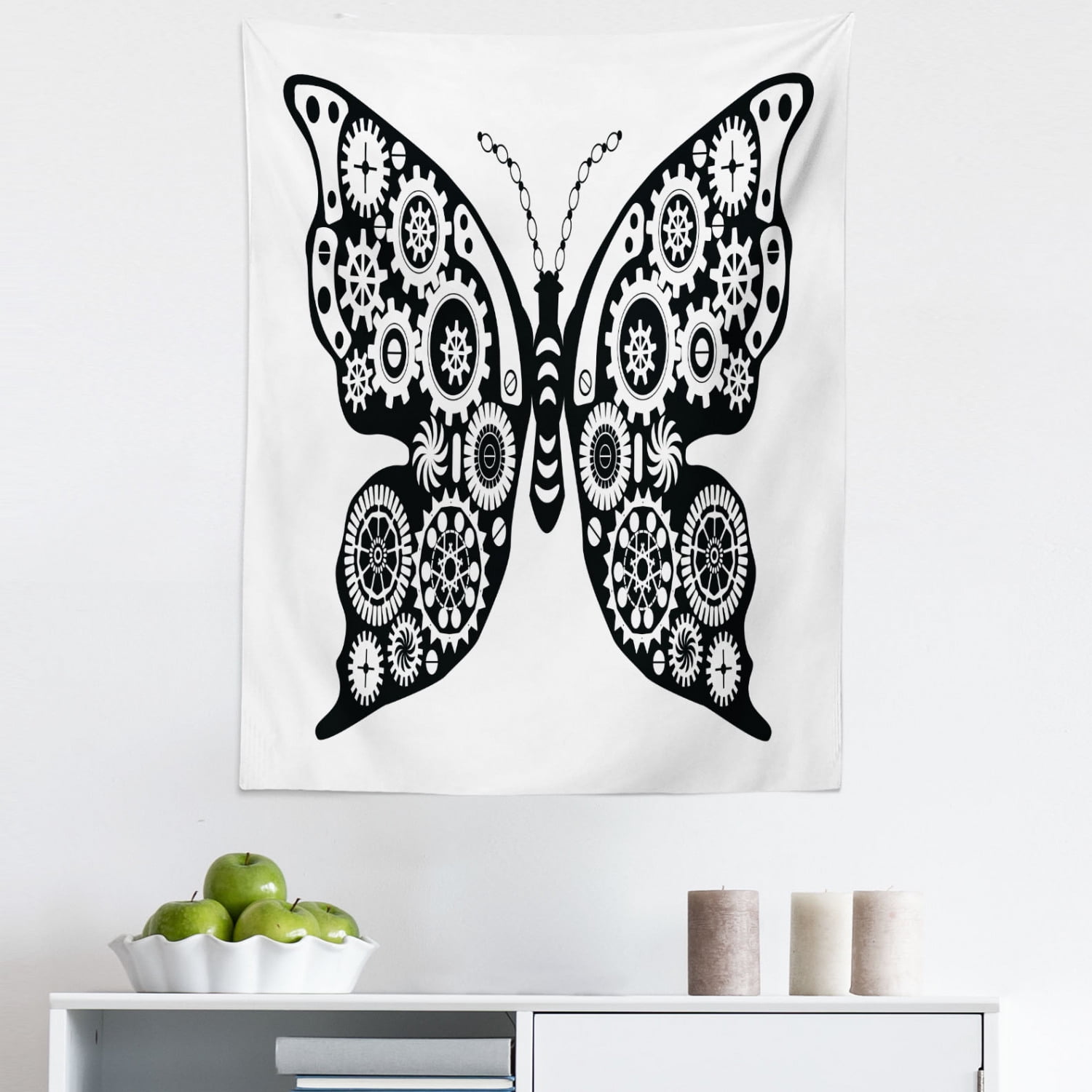 Steampunk Tapestry, Insect in Vintage Style Butterfly Mechanism with ...