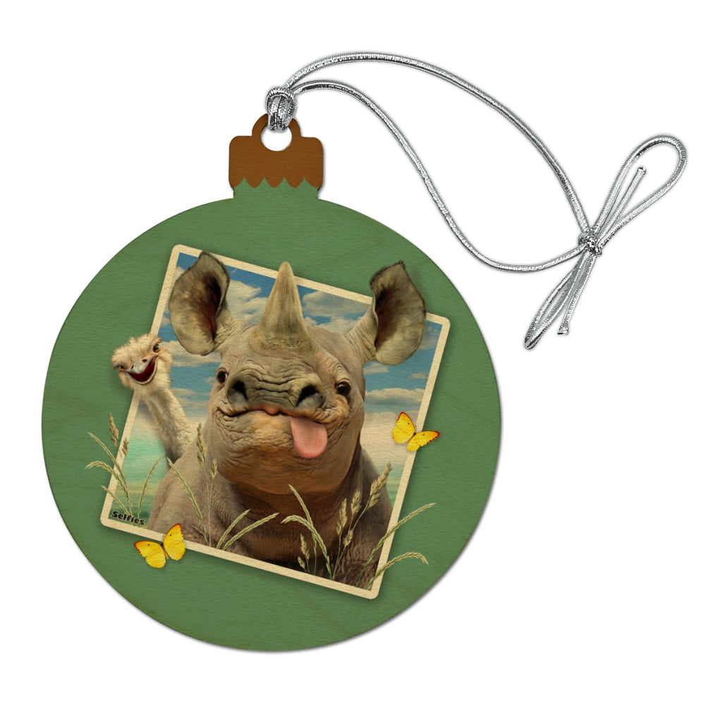 Rhino Rhinoceros Selfie Picture Funny Wood Christmas Tree Holiday ...