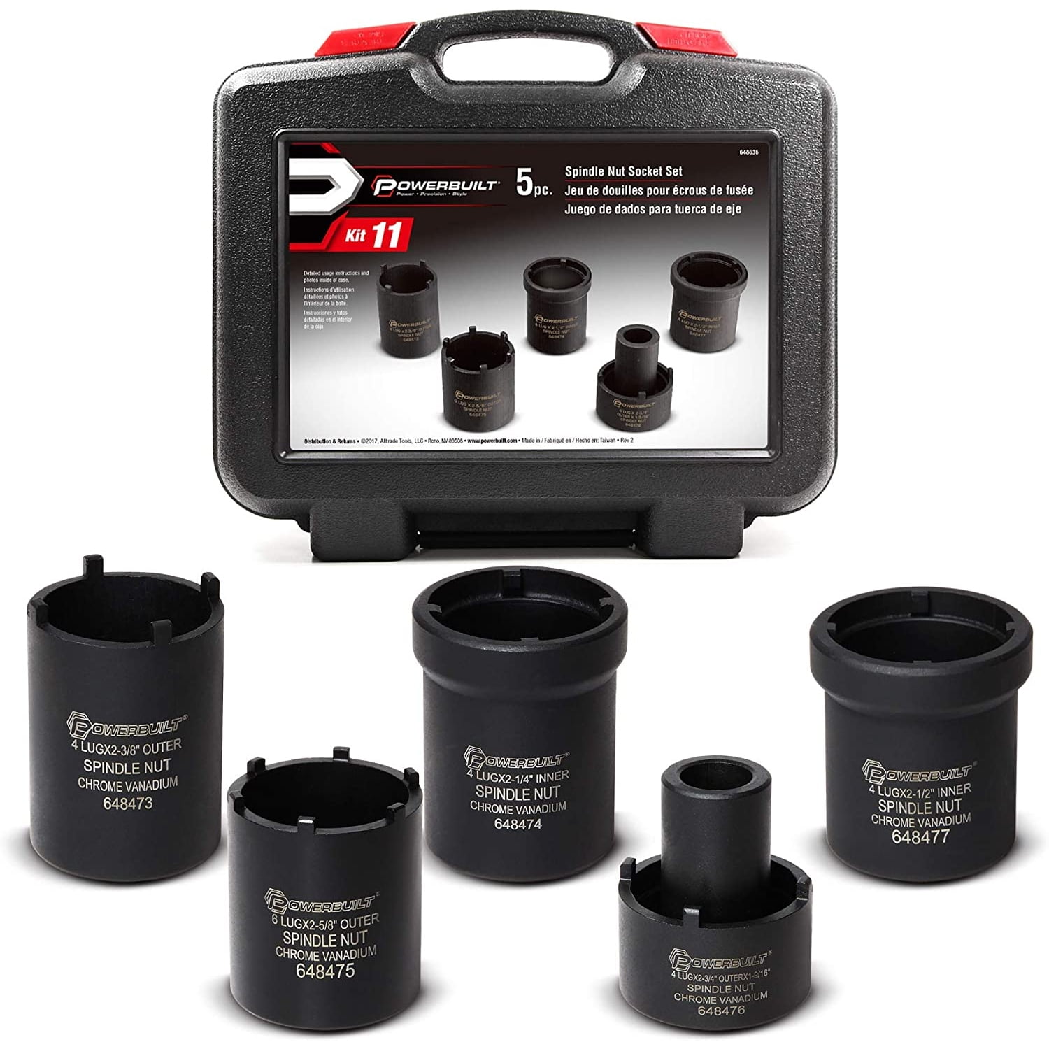 Powerbuilt 648636 Universal 5 Piece Spindle Nut Socket Kit with ... Powerbuilt 648636 Universal 5 Piece Spindle Nut Socket Kit with ...